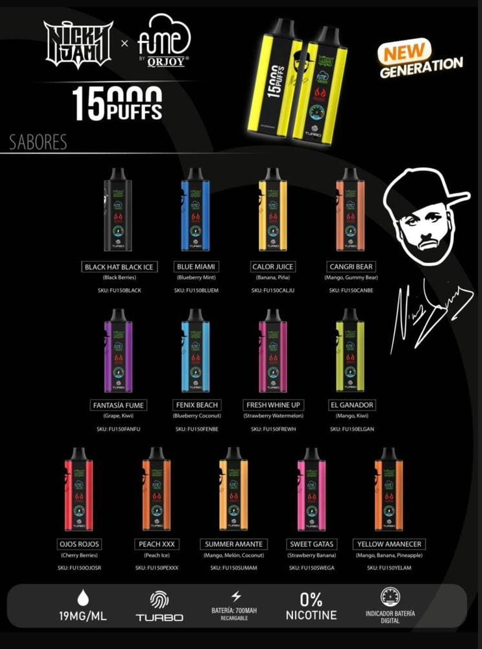 Vaporizadores : VAPER FUME NICKY JAM 15000 PUFF T433